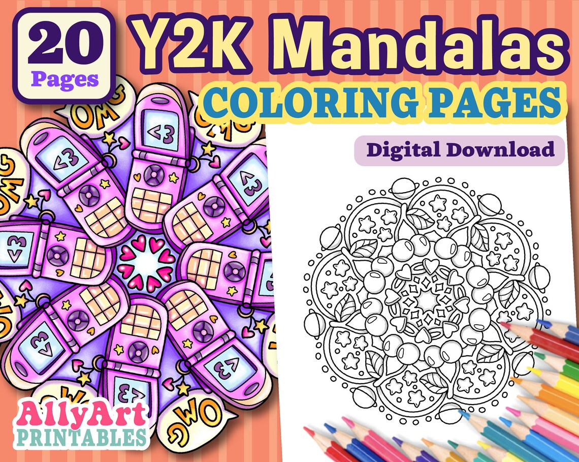 Y2K Mandala Coloring Pages Digital Download Decade Throwback Artwork ...