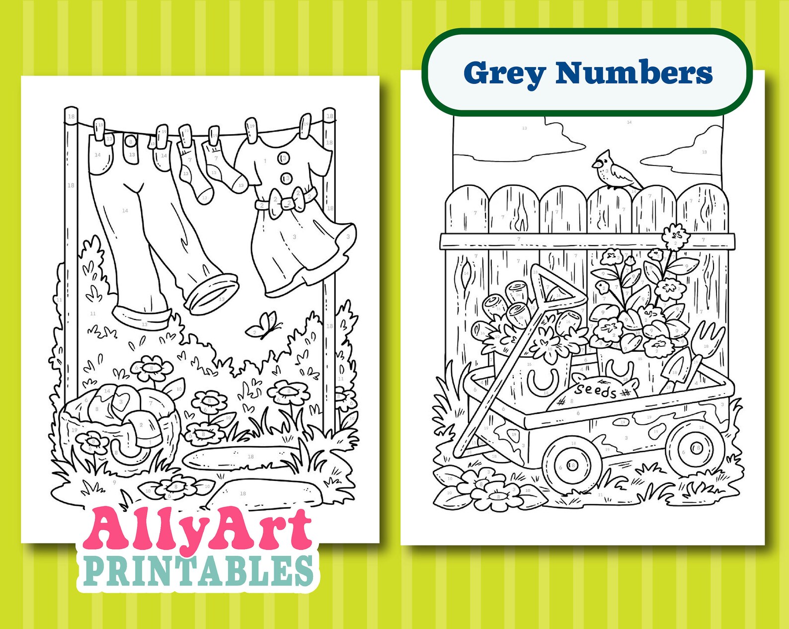Color by Number Garden Coloring Pages, Digital Download Adult Coloring ...