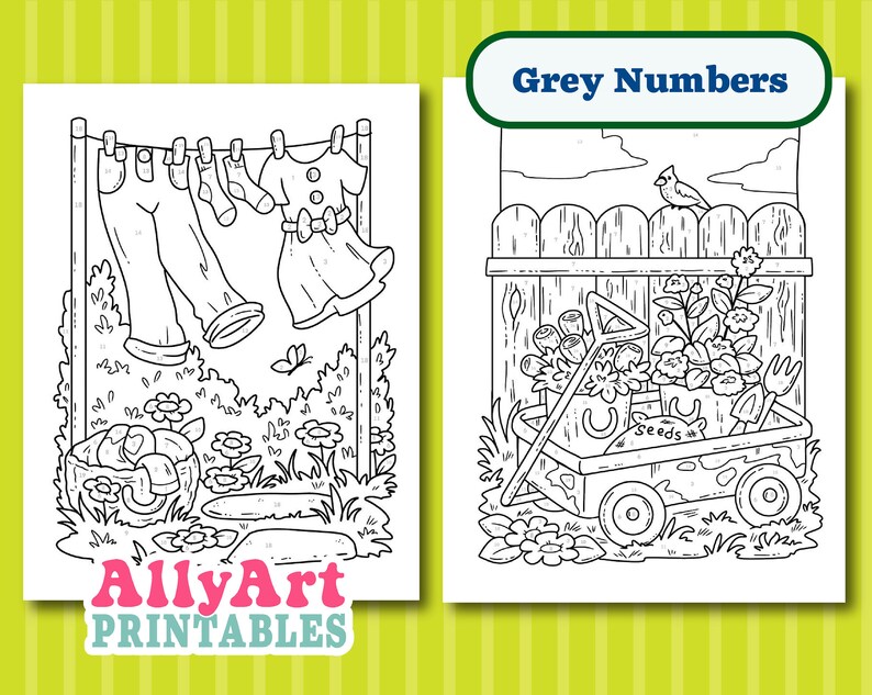 Color by Number Garden Coloring Pages, Digital Download Adult Coloring ...