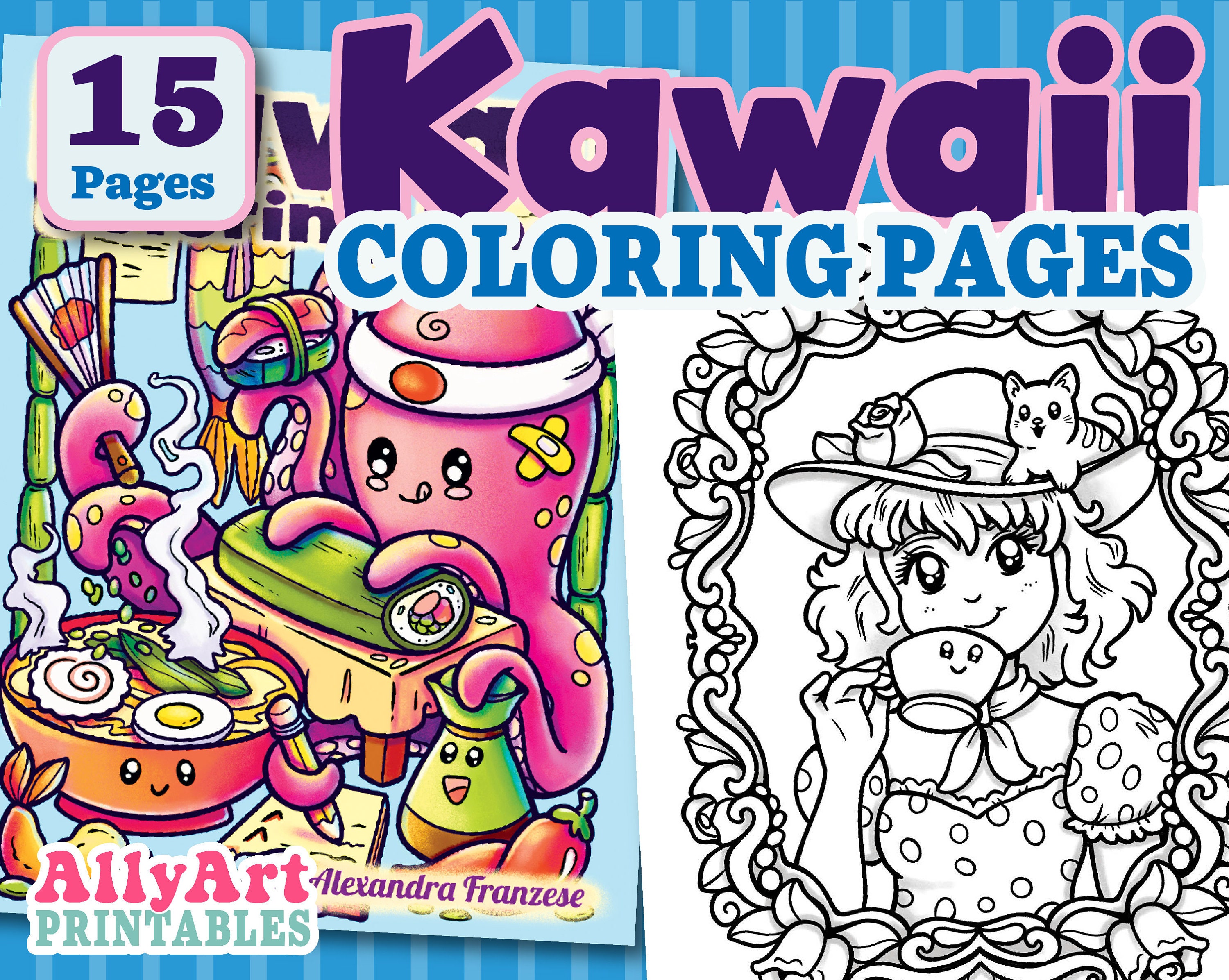 Kawaii Printable Coloring Pages, Digital Art Download, Kids Activities ...