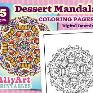 Dessert Mandalas Coloring Pages, Coloring Page Digital Download, Baking ...