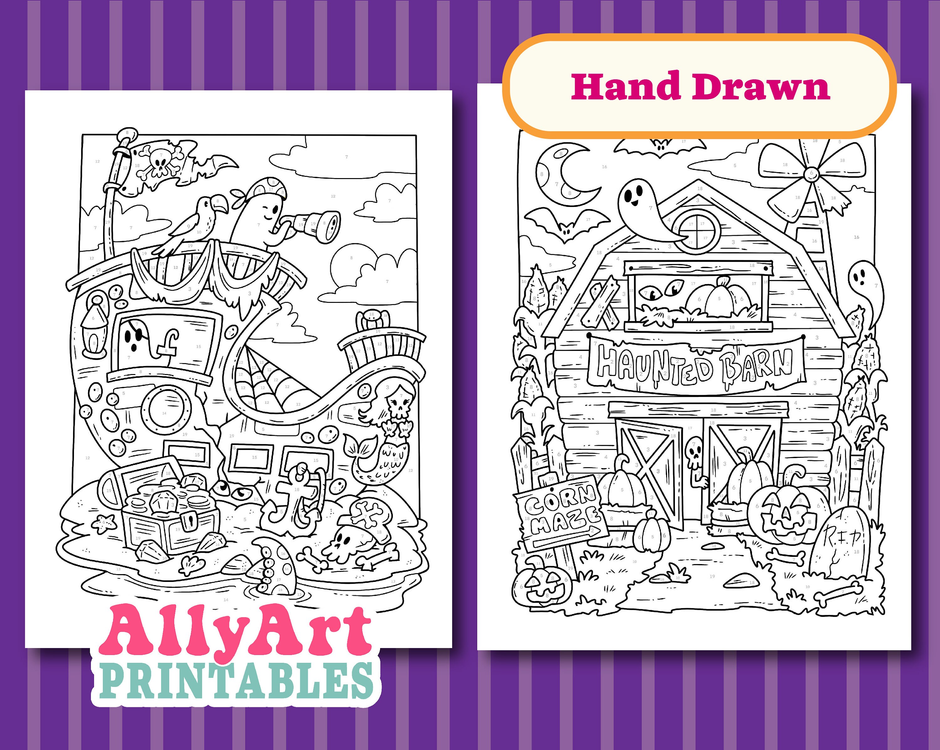 Color by Number Spooky Houses Digital Halloween Coloring Pages Spooky ...
