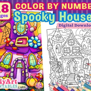 Color by Number Spooky Houses - Digital Halloween Coloring Pages ...