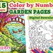 Color by Number Garden Coloring Pages, Digital Download Adult Coloring ...