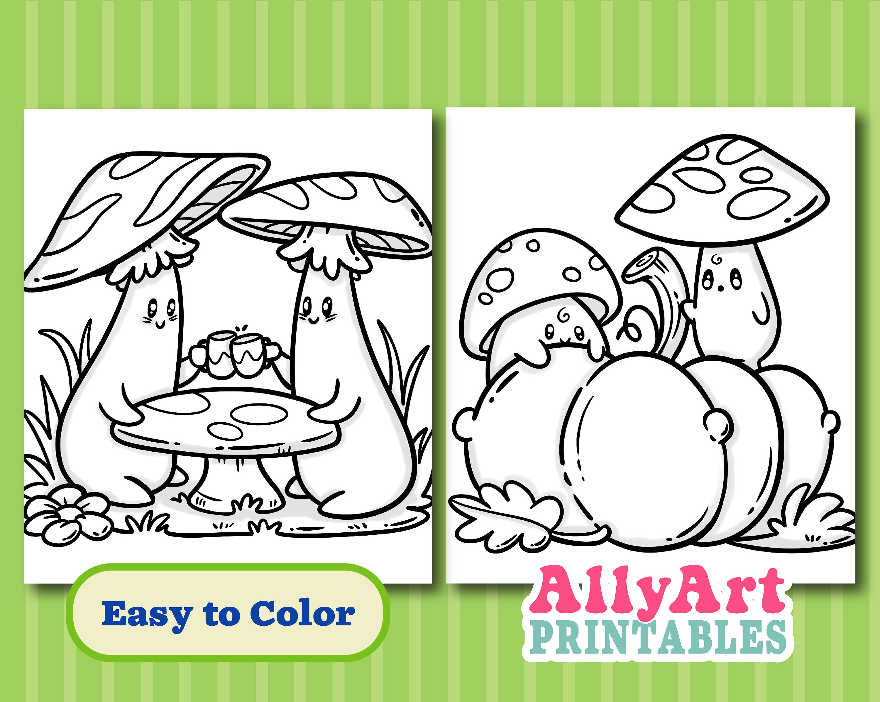 Simple Mushrooms Coloring Pages - Digital Download Pages - Printable ...