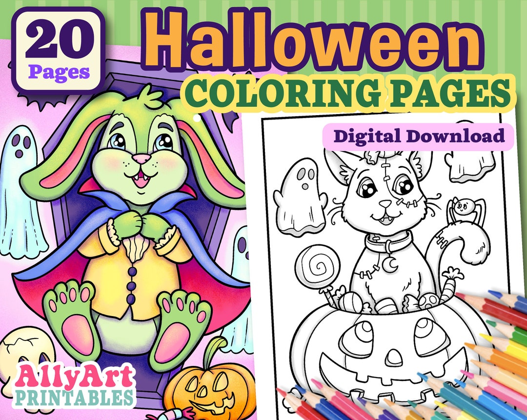 Spooky Halloween Coloring Pages Halloween Digital Art Easy to Color ...
