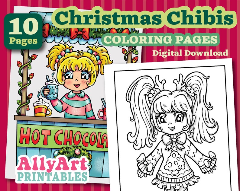 Christmas Chibi Coloring Pages Holiday Digital Coloring Page - Etsy