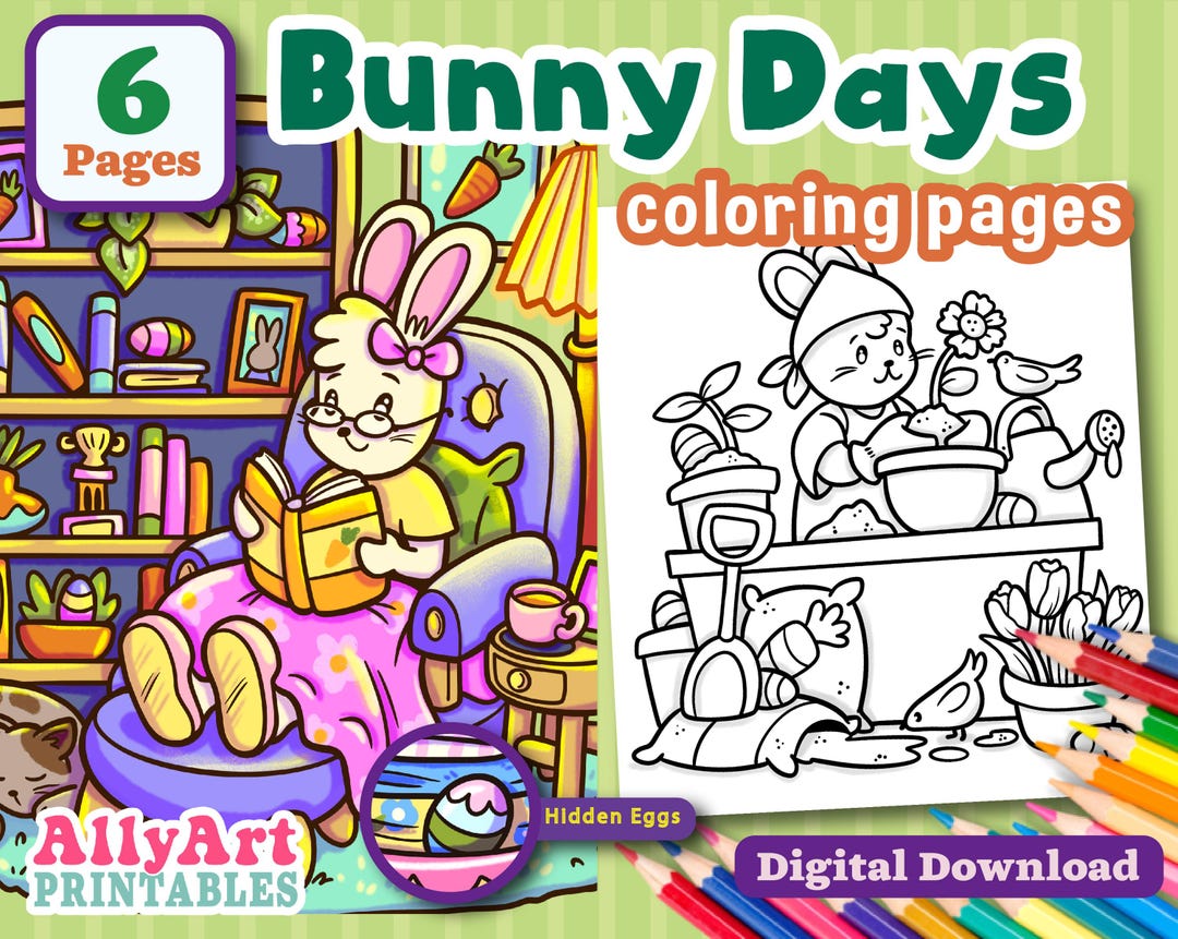 Bunny Days Simple Coloring Pages - Spring and Easter - Printable ...