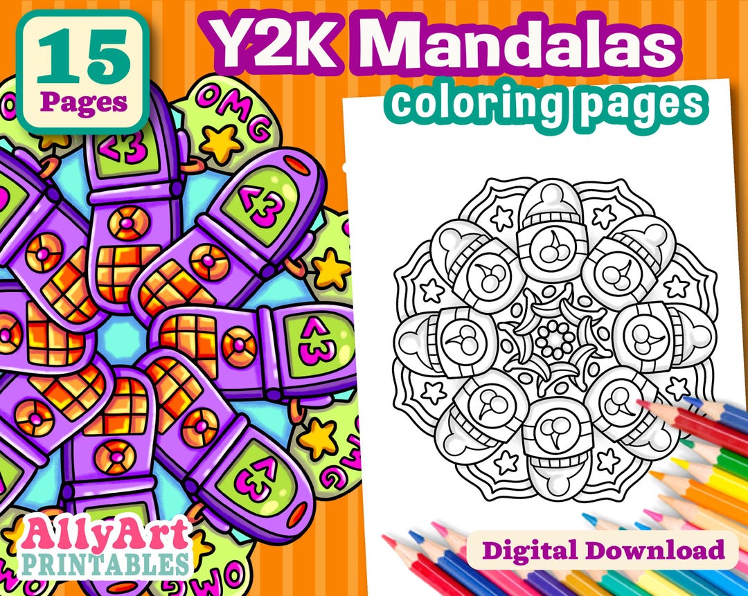 Y2K Mandala Coloring Pages - Digital Download - Decade Throwback ...