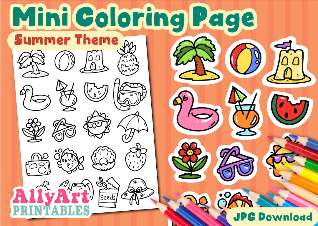 Cute Summer Coloring Page - Mini Images to Color - Printable Coloring ...