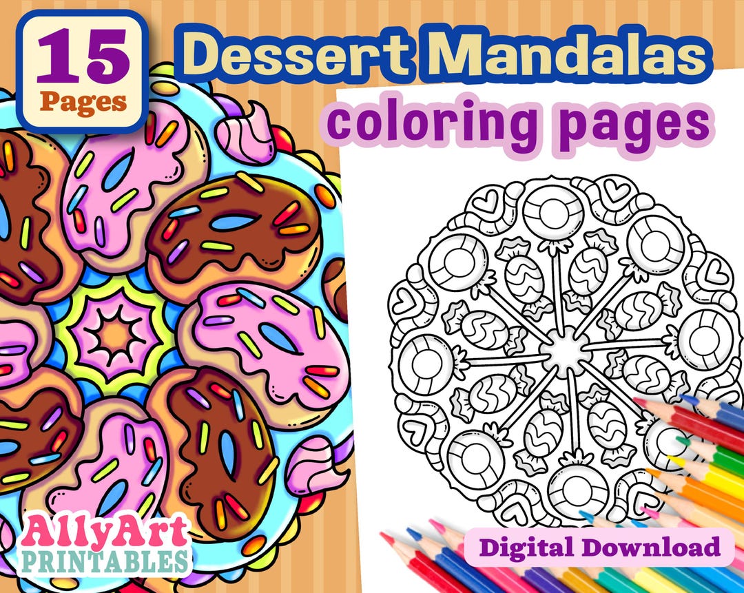 Dessert Mandalas Coloring Pages, Coloring Page Digital Download, Baking ...