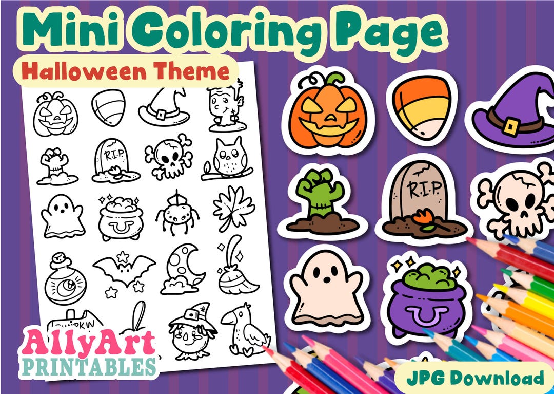 Halloween Coloring Page - Mini Images to Color - Printable Coloring ...