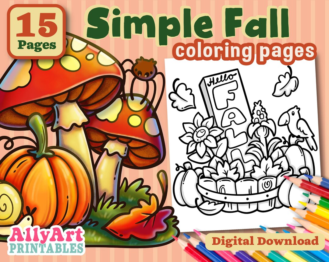 Simple Fall Coloring Pages - Digital Download Pages - Printable Art ...