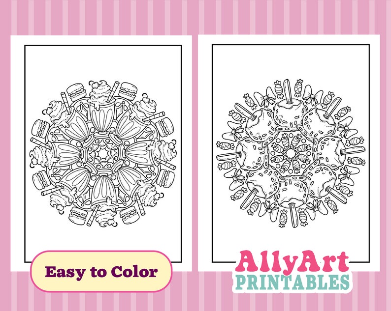Dessert Mandalas Coloring Pages Coloring Page Digital - Etsy