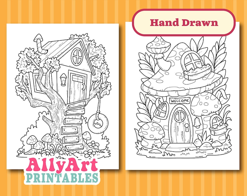 Fairy Houses Coloring Pages Digital Download Coloring Pages Printable ...