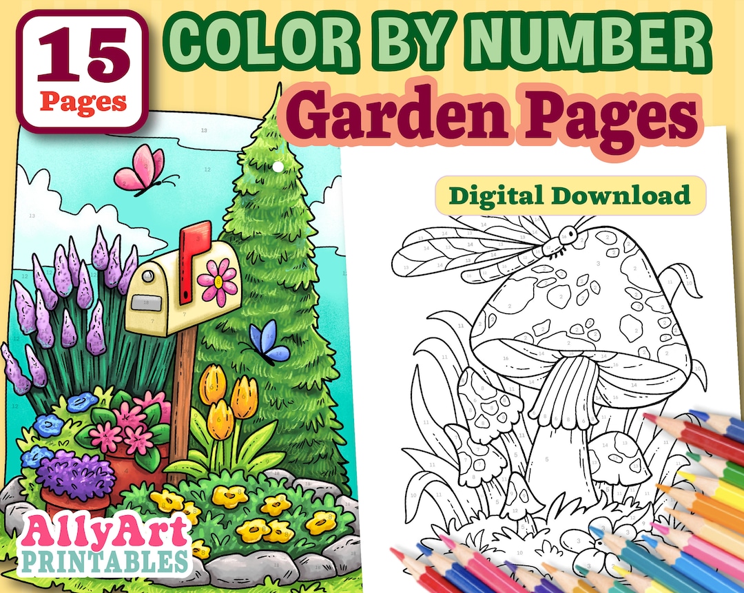 Color by Number Garden Pages - Digital Download Adult Nature Coloring ...