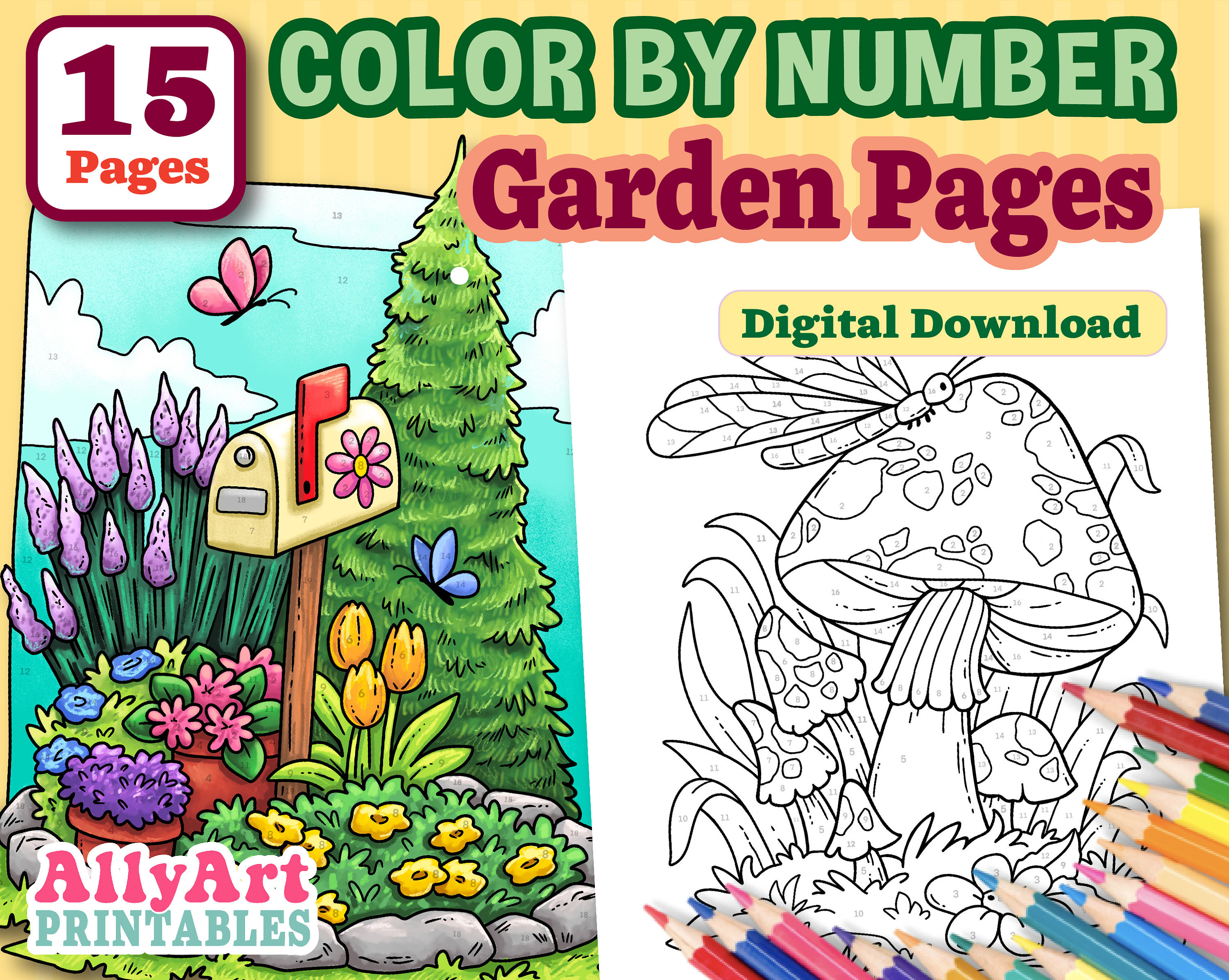 Color by Number Garden Pages - Digital Download Adult Nature Coloring ...