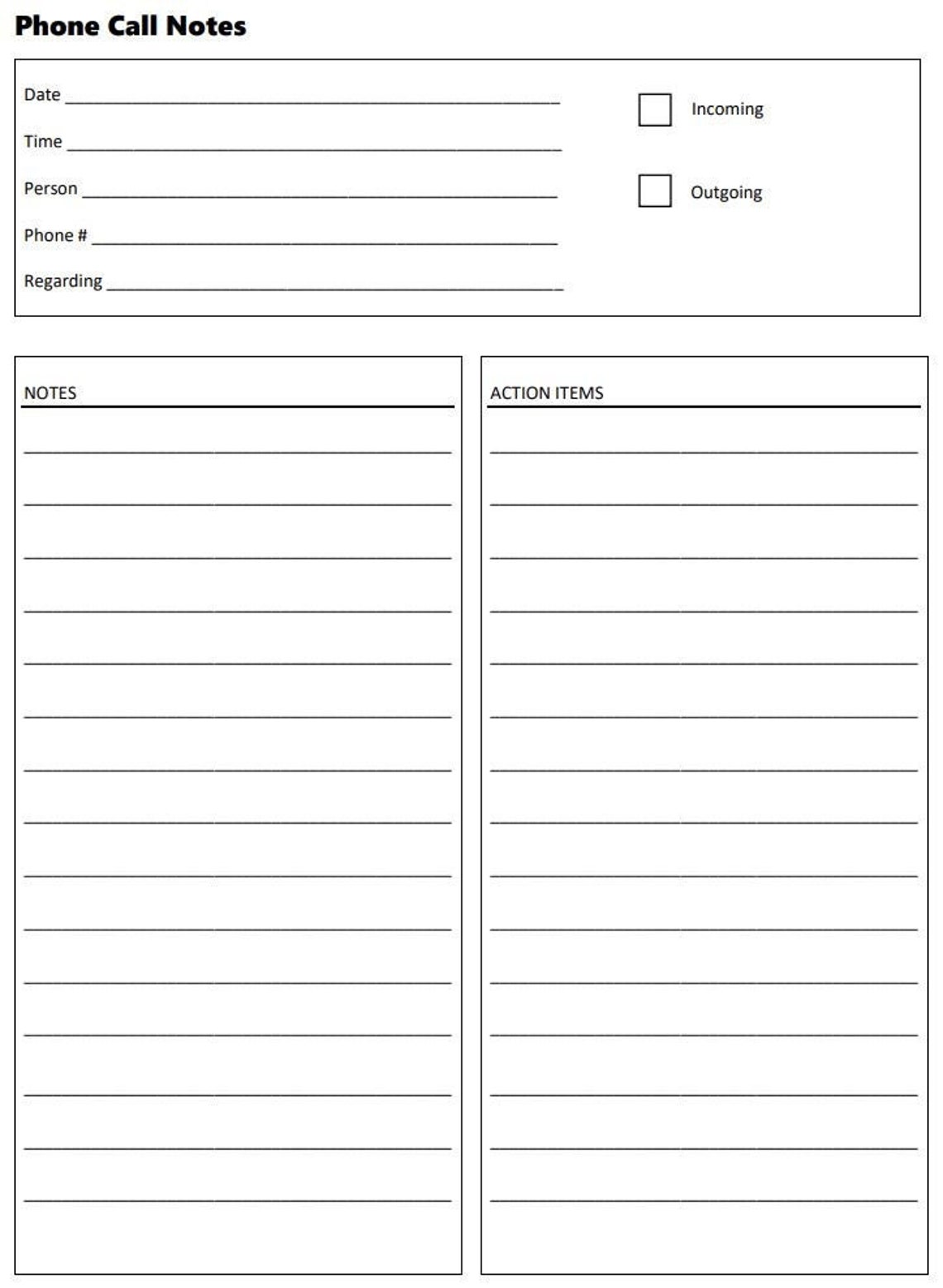 Phone Call Notes Template | Digital Download PDF, PNG, & SVG - Etsy