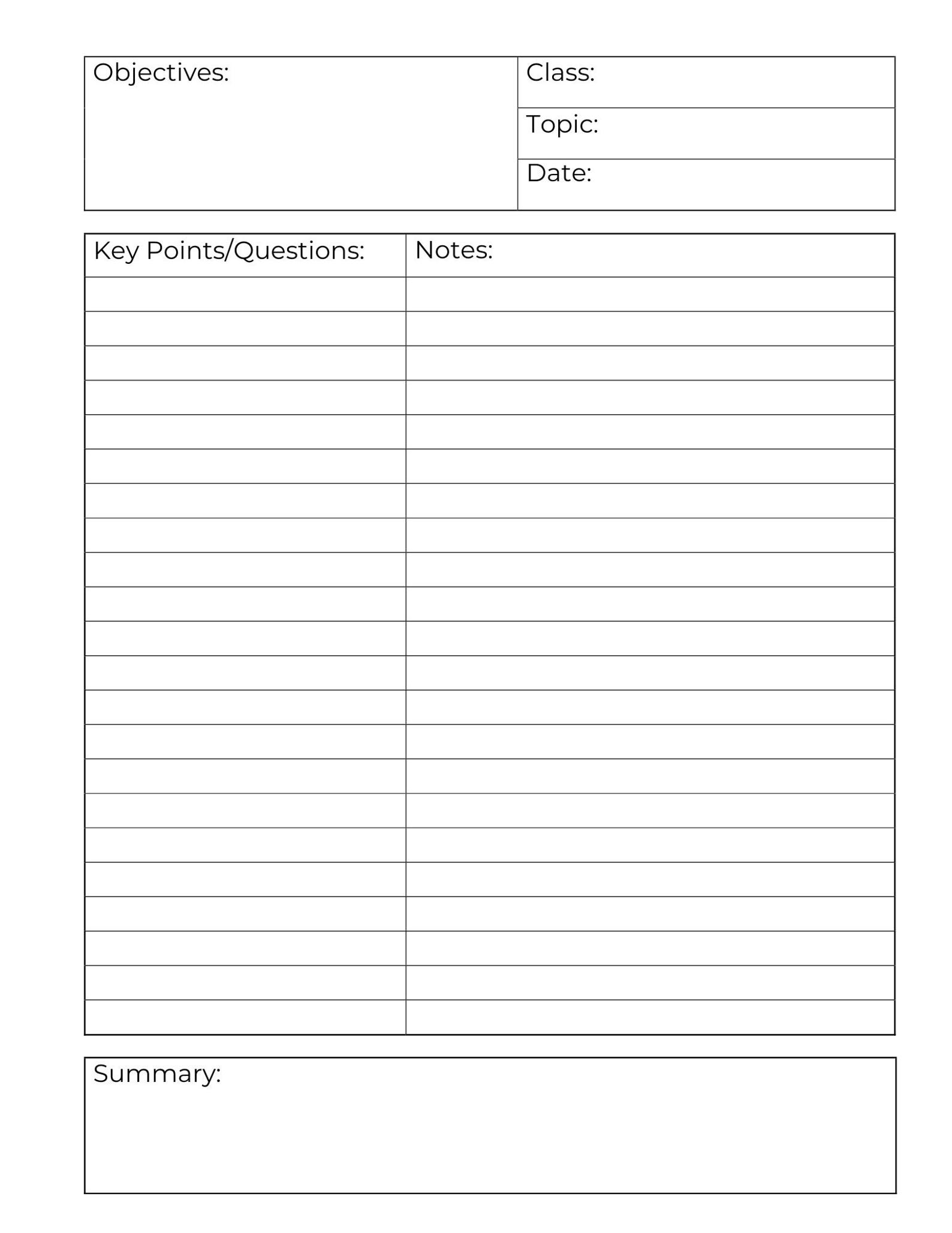 Cornell Notes | Digital Notebook Template | PDF, PNG and SVG - Etsy