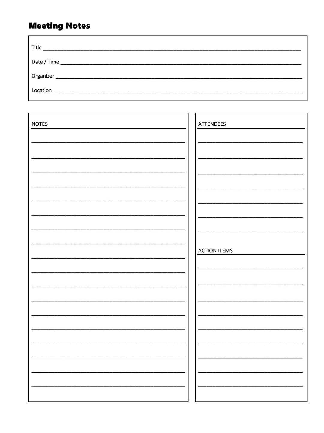 Meeting Notes Template | Digital Download PDF, PNG, & SVG - Etsy