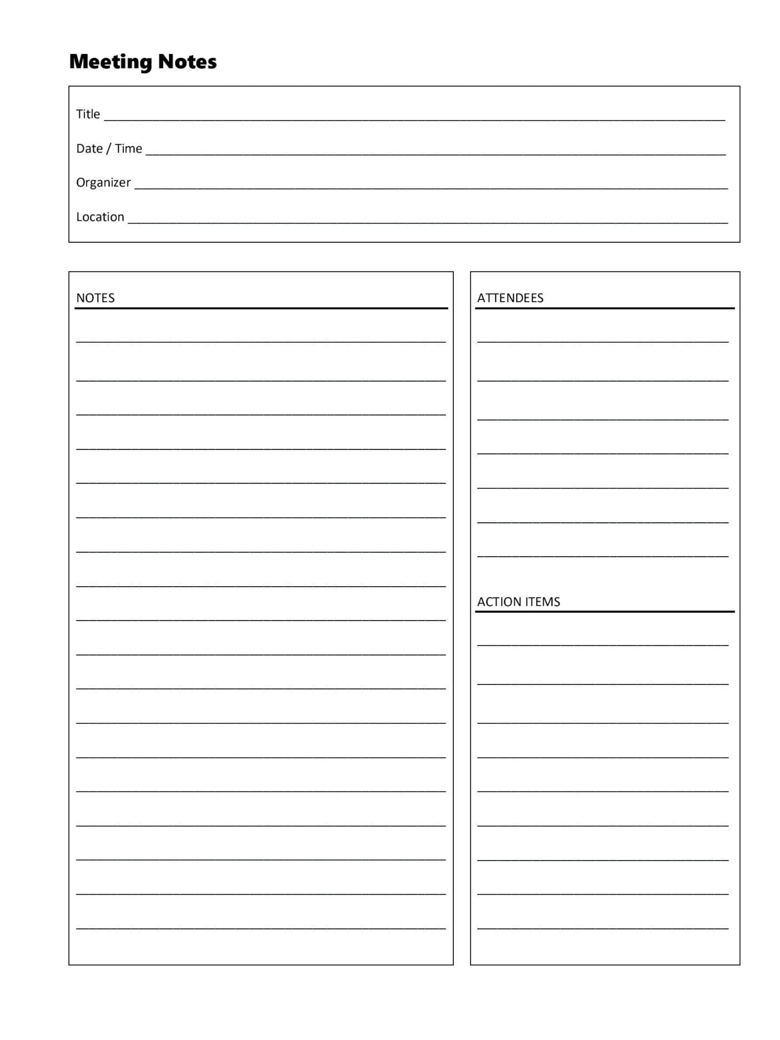 Meeting Notes Template | Digital Download PDF, PNG, & SVG - Etsy