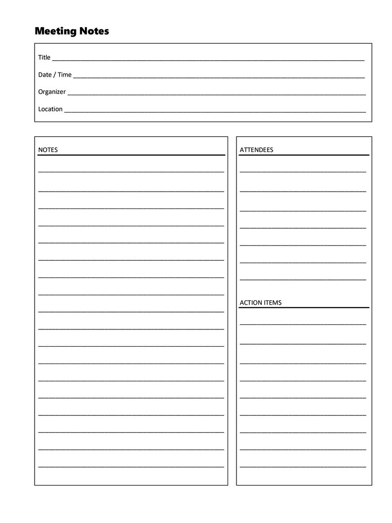 Meeting Notes Template | Digital Download PDF, PNG, & SVG - Etsy