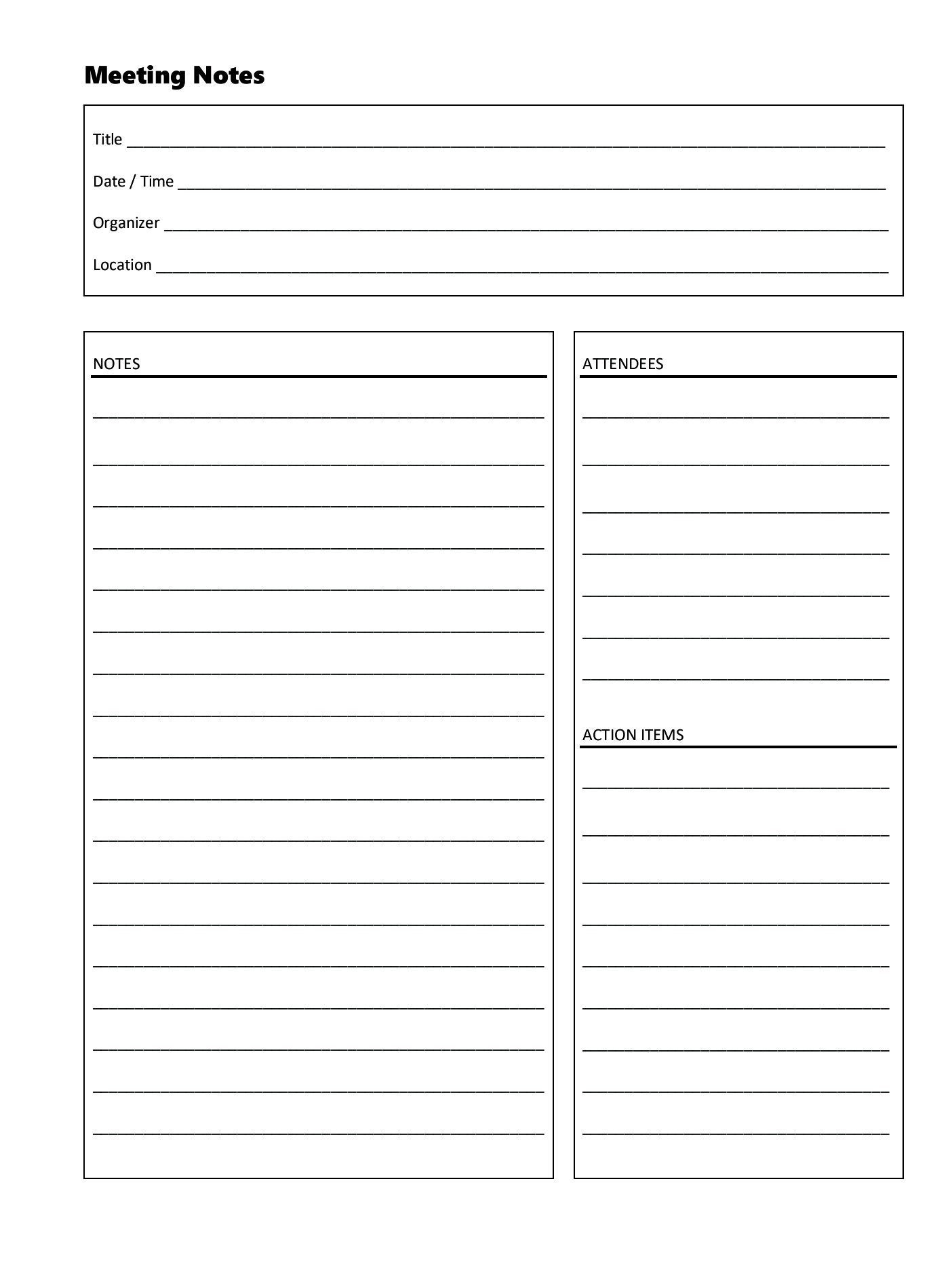 Meeting Notes Template | Digital Download PDF, PNG, & SVG - Etsy