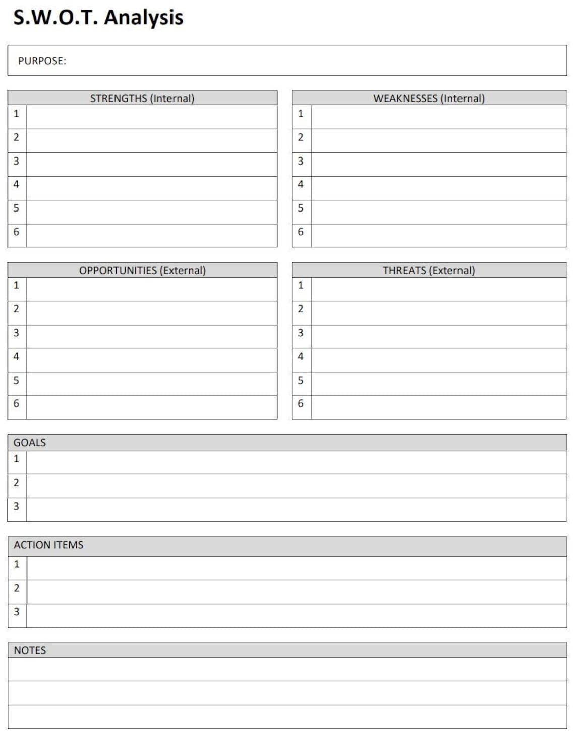S.W.O.T. Analysis Template (SWOT) | Digital Download Pdf, Png, & Svg - Etsy