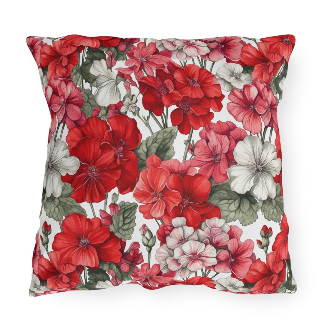 Geranium Pattern Outdoor Pillow 4 Sizes Red/white, Patio Furniture ...