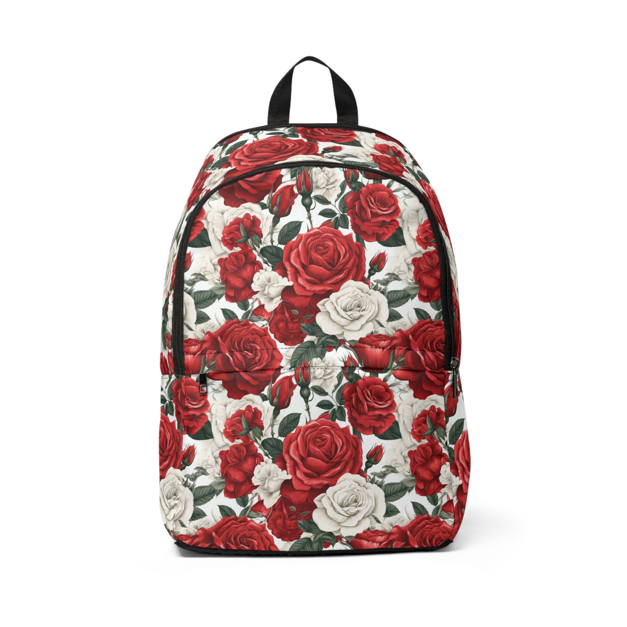 Rose Flower Pattern Nylon Backpack Red/white, Travel Bag, Book Bag ...