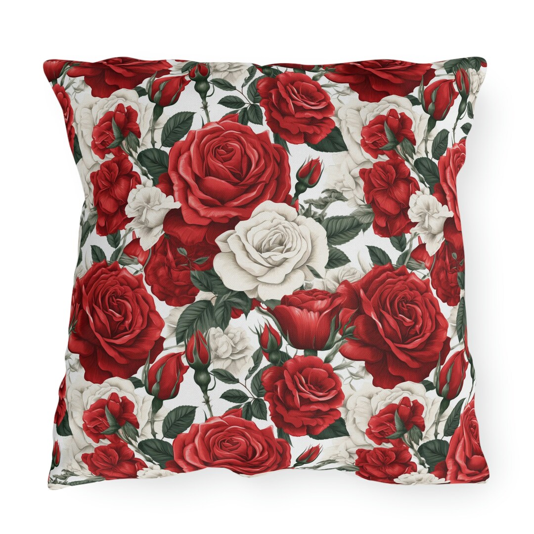 Rose Flower Pattern Outdoor Pillow 4 Sizes Patio Furniture Pillow ...