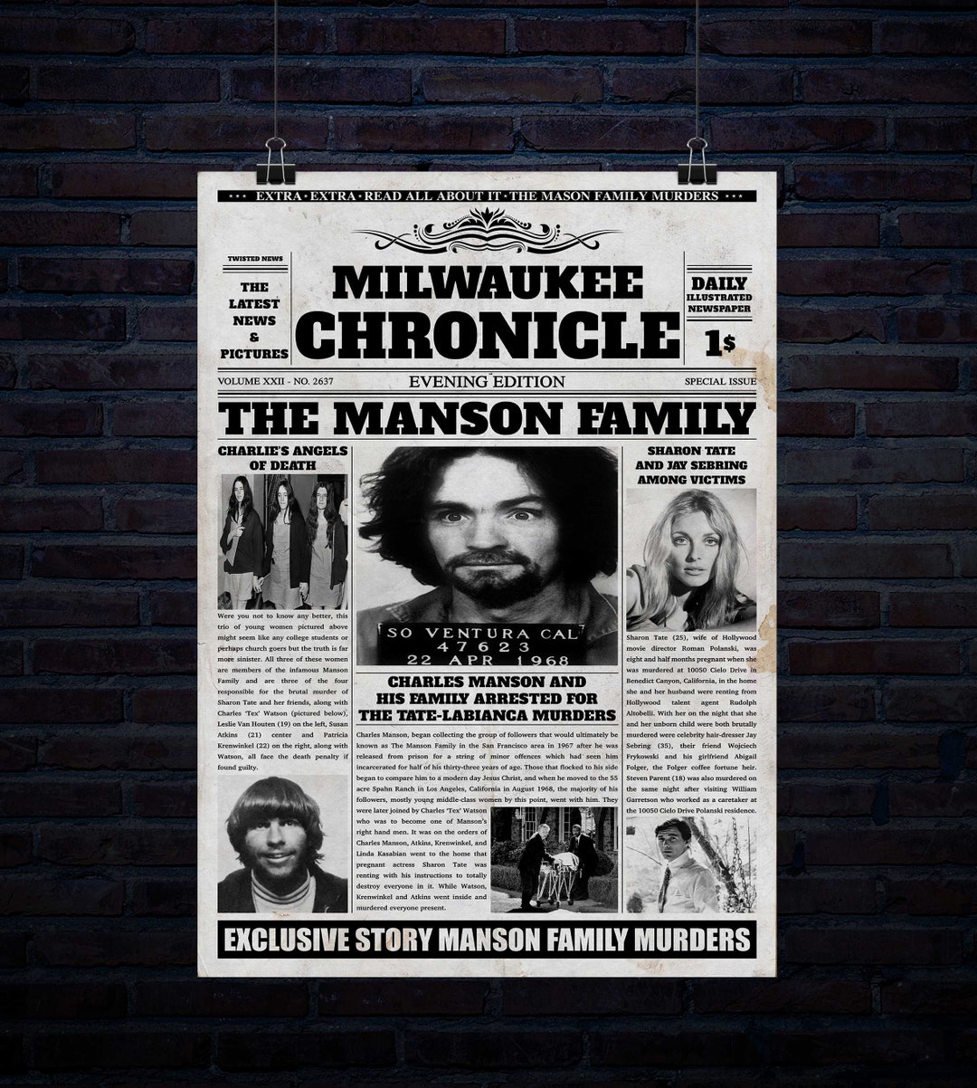 Serial Killer Charles Manson the Manson Family Newspaper - Etsy