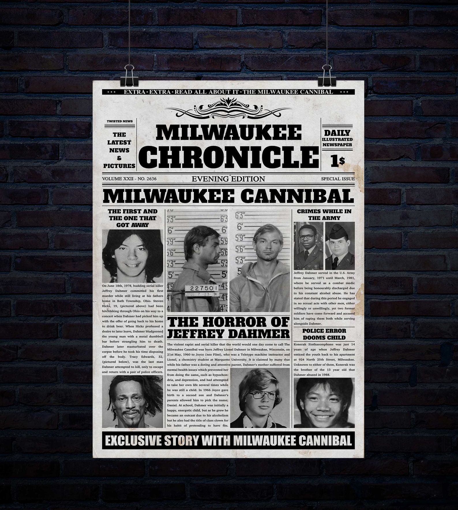 Serial Killer Jeffrey Dahmer the Milwaukee Cannibal Newspaper Article ...