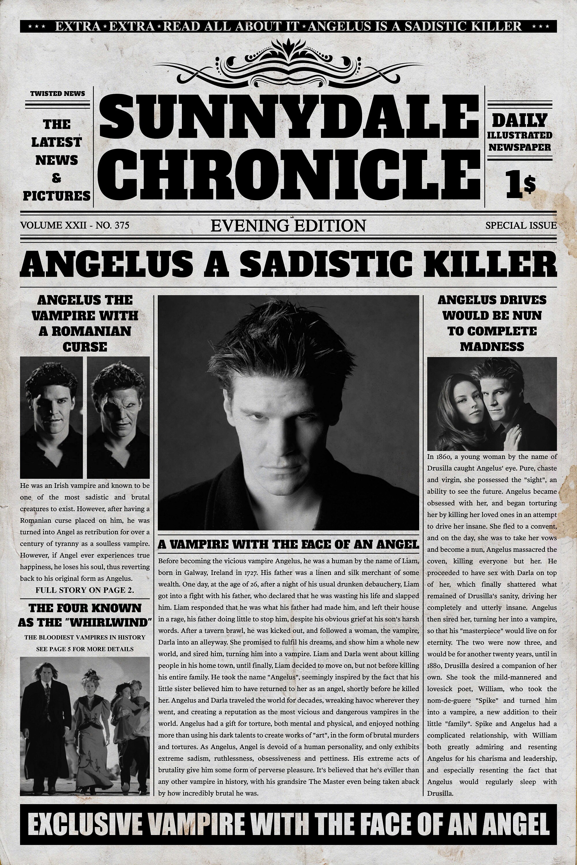 Demon With the Face of an Angel Newspaper Article Pack of 2, 20 Inch X ...