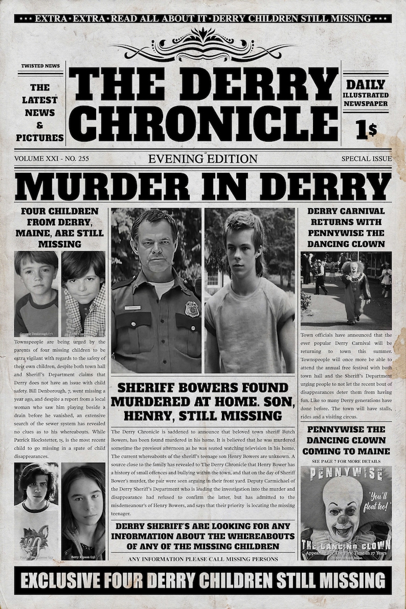 Local Boy Georgie Found Maimed, Kids Claim Clown is Killer Newspaper ...