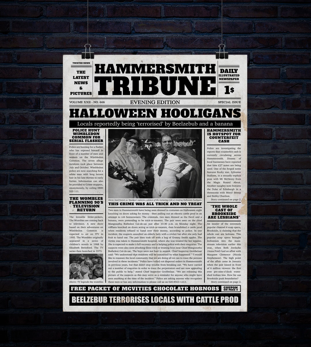 Halloween Hooligans Newspaper Article 20 Inch X 30 Inch 300dpi Poster ...
