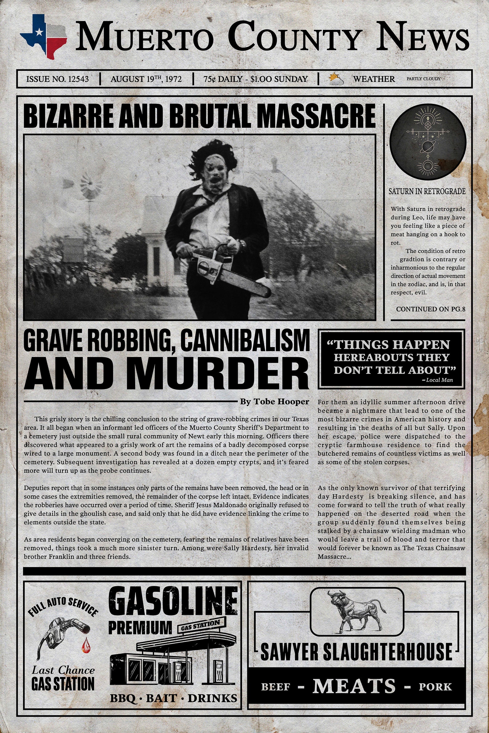 Grave Robbing, Cannibalism and Murder Newspaper Article 20 Inch X 30 ...