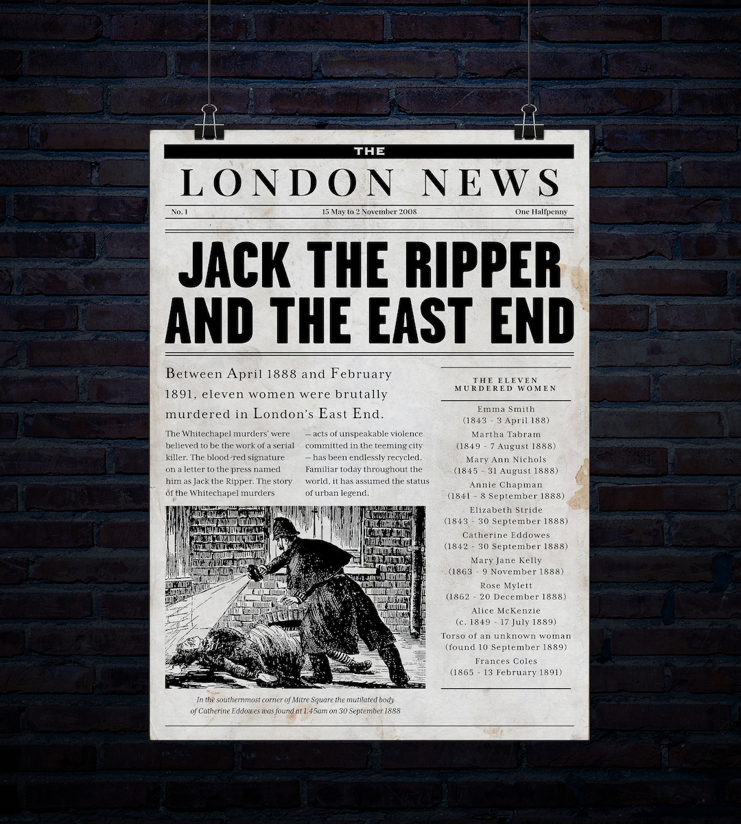 Jack the Ripper Newspaper Article 20 Inch X 30 Inch 300dpi Poster Digital Download - Etsy
