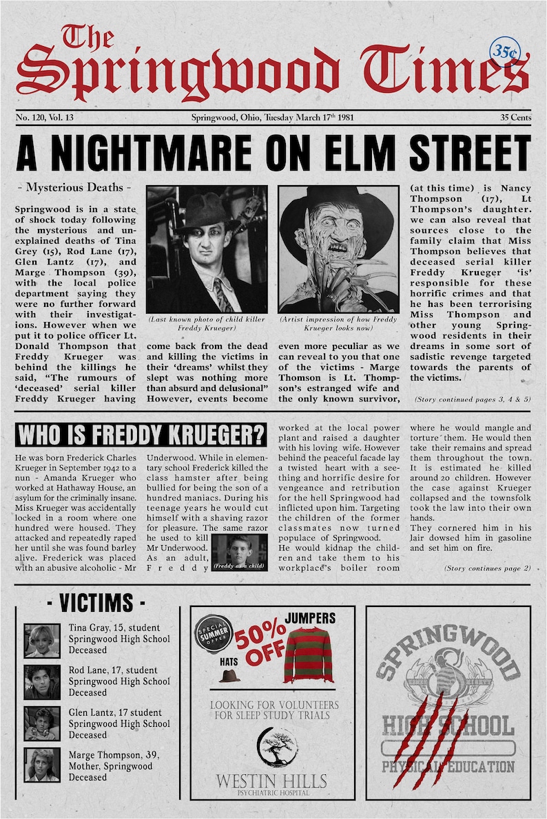 Who is Freddy Newspaper Article 20 Inch X 30 Inch 300dpi Poster Digital ...