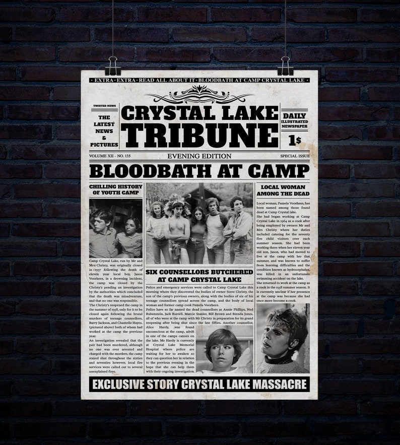 A Bloodbath at Summer Camp Newspaper Article 20 Inch X 30 Inch 300dpi ...