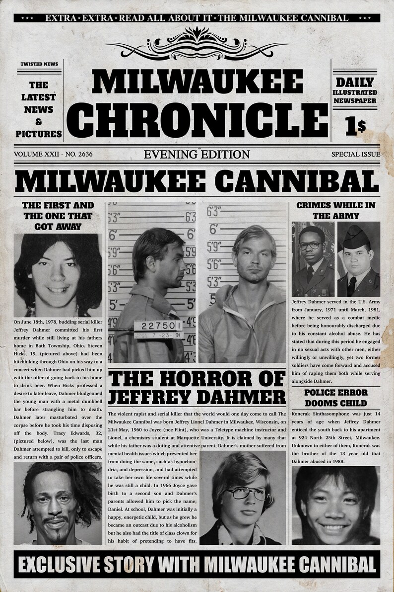 Jeffrey Dahmer Serial Killer Pack of 3 Newspaper Articles 20 Inch X 30 ...
