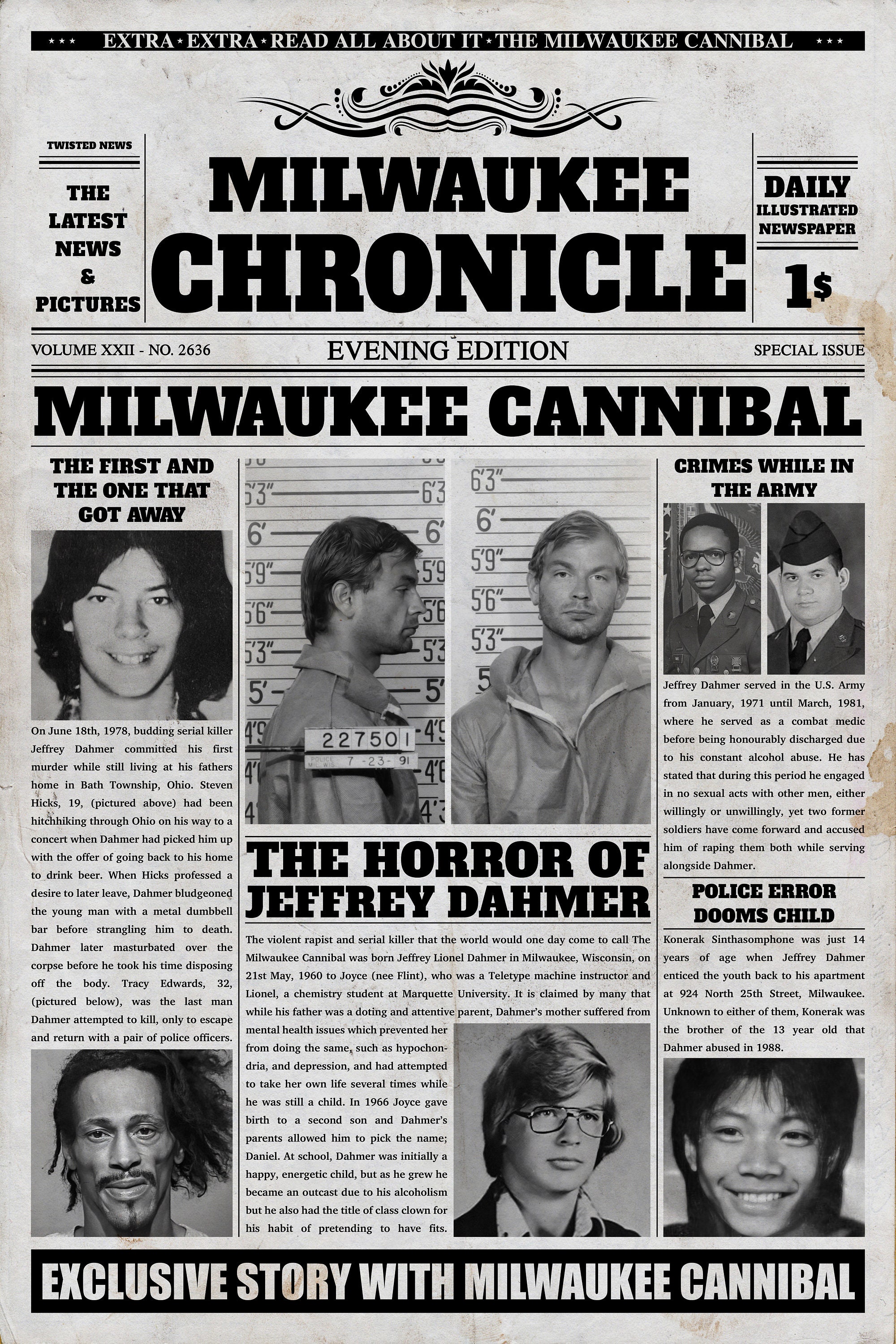 Jeffrey Dahmer Serial Killer Pack of 3 Newspaper Articles 20 Inch X 30 ...