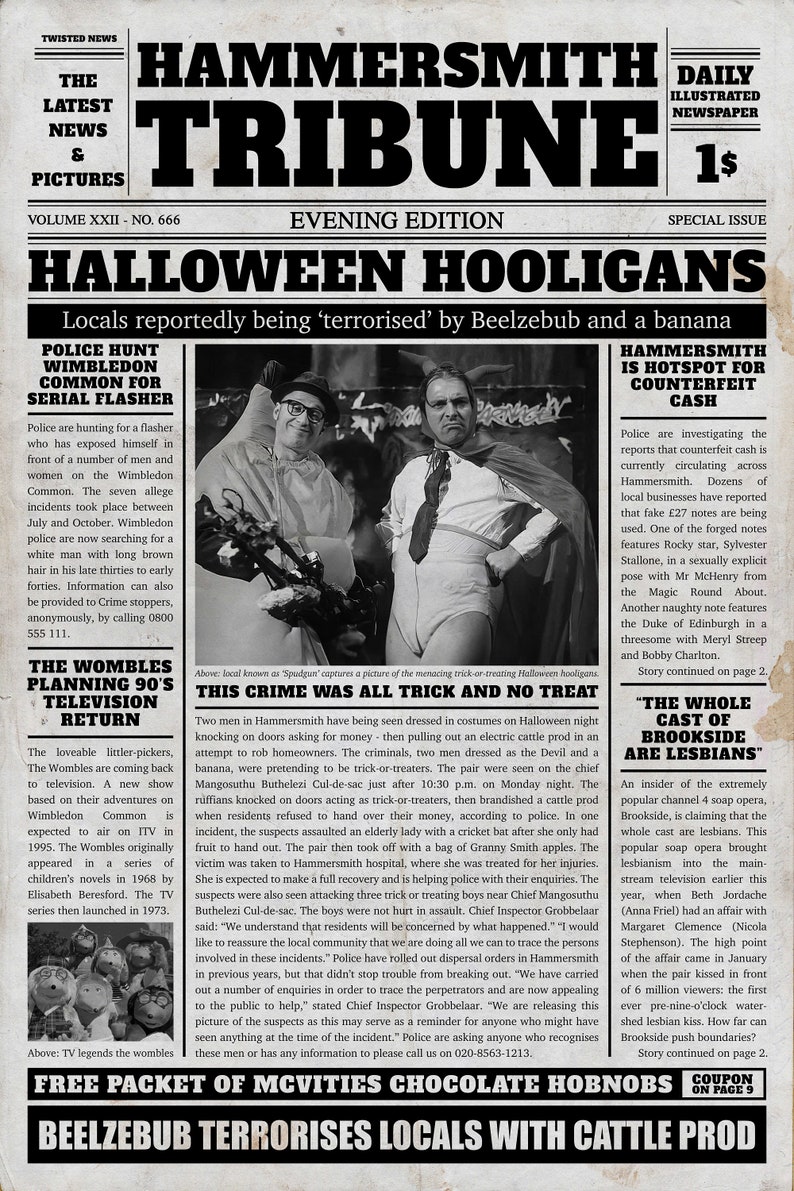 Halloween Hooligans Newspaper Article 20 Inch X 30 Inch 300dpi Poster ...