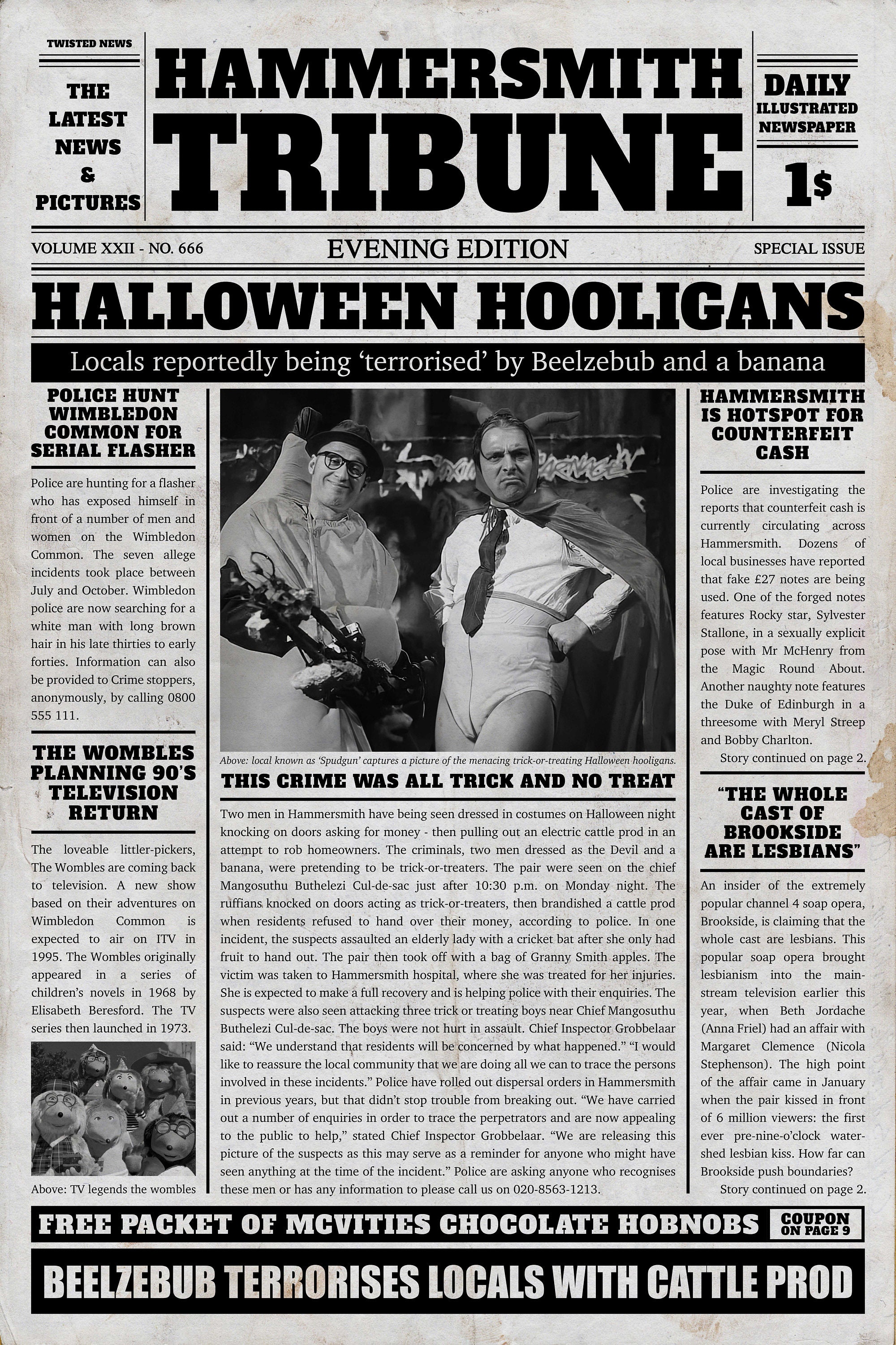 Halloween Hooligans Newspaper Article 20 Inch X 30 Inch 300dpi Poster ...