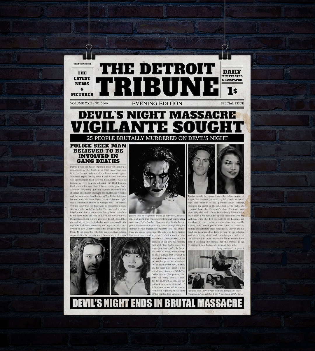 Devil's Night Vigilante Newspaper Article 20 Inch X 30 Inch 300dpi ...