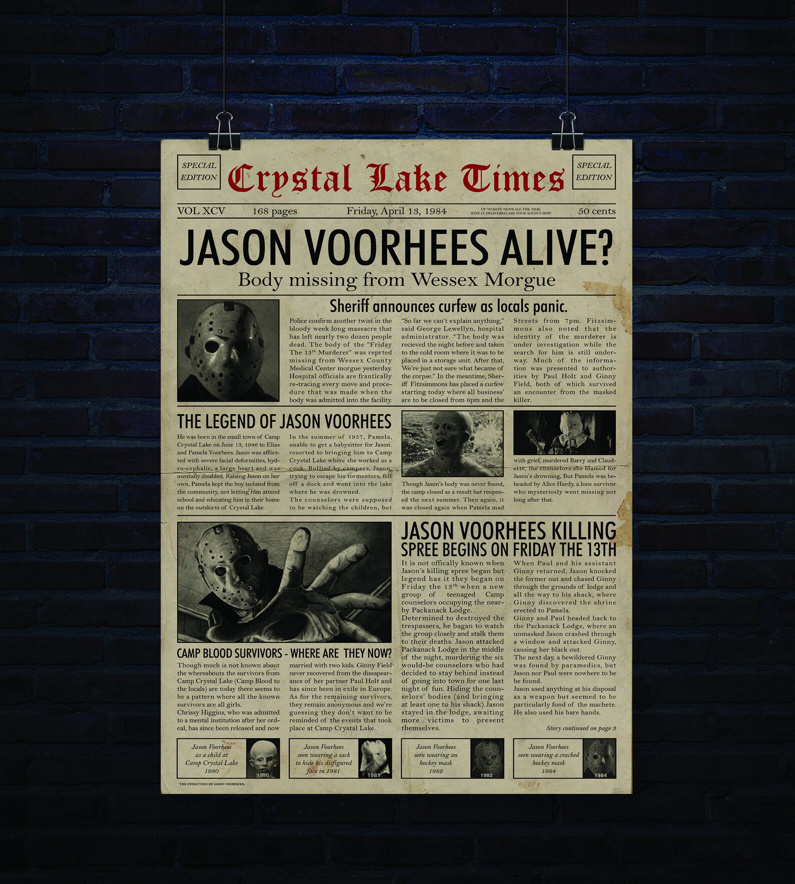 Killer Jason Alive Newspaper Article 20 Inch X 30 Inch - Etsy