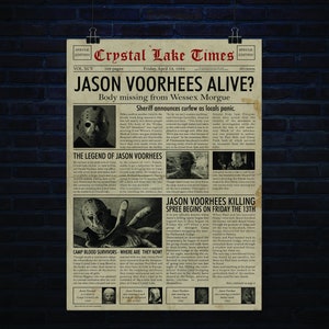 Killer Jason Alive Newspaper Article 20 Inch X 30 Inch - Etsy
