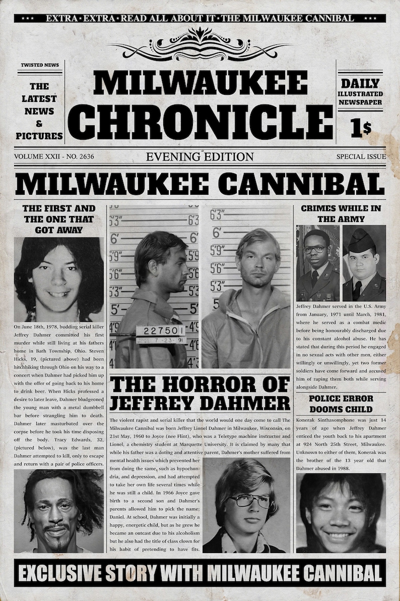 Serial Killer Jeffrey Dahmer the Milwaukee Cannibal Newspaper Article ...