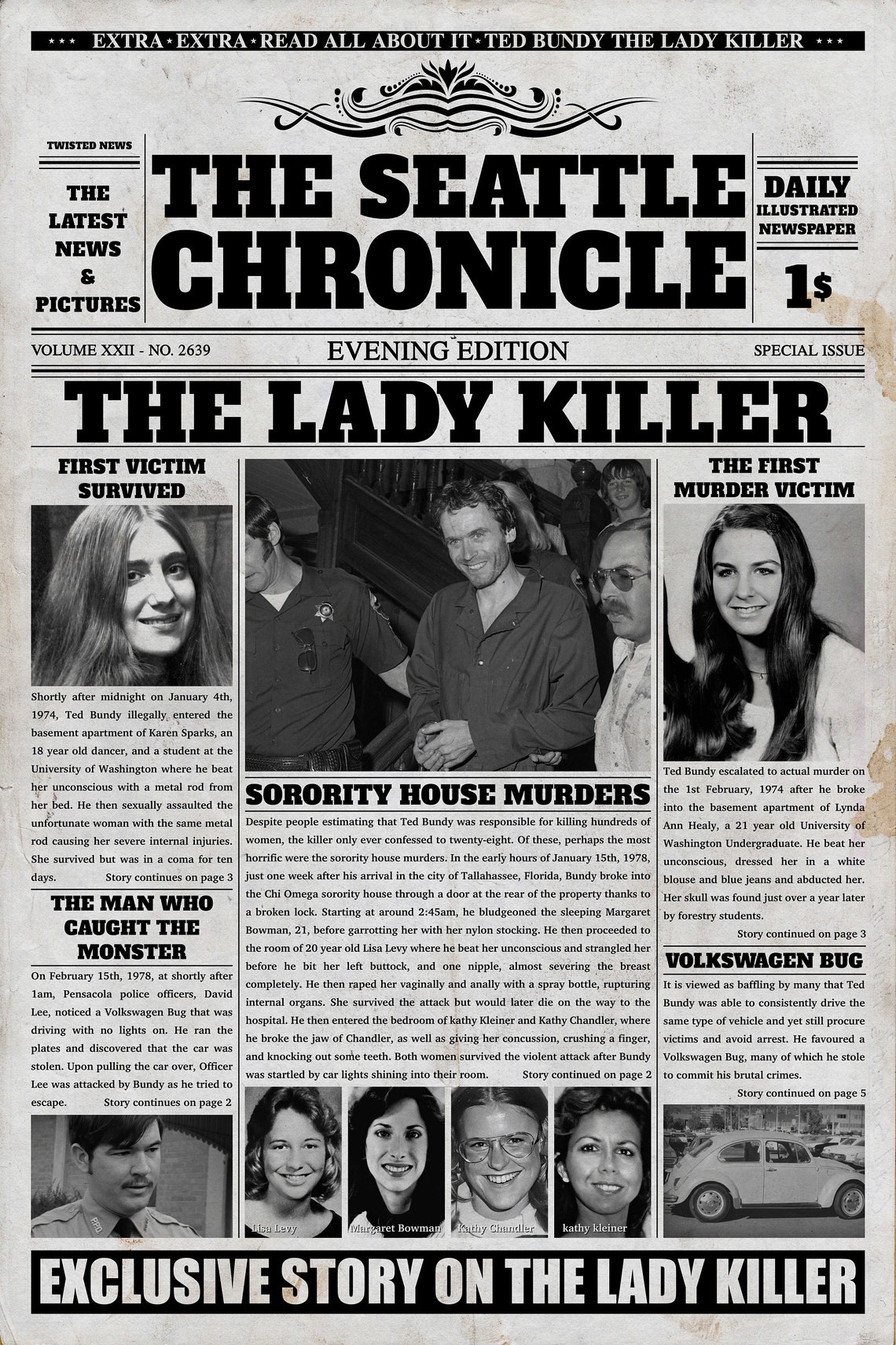 Serial Killer Ted Bundy Newspaper Article 20 Inch X 30 Inch 300dpi ...