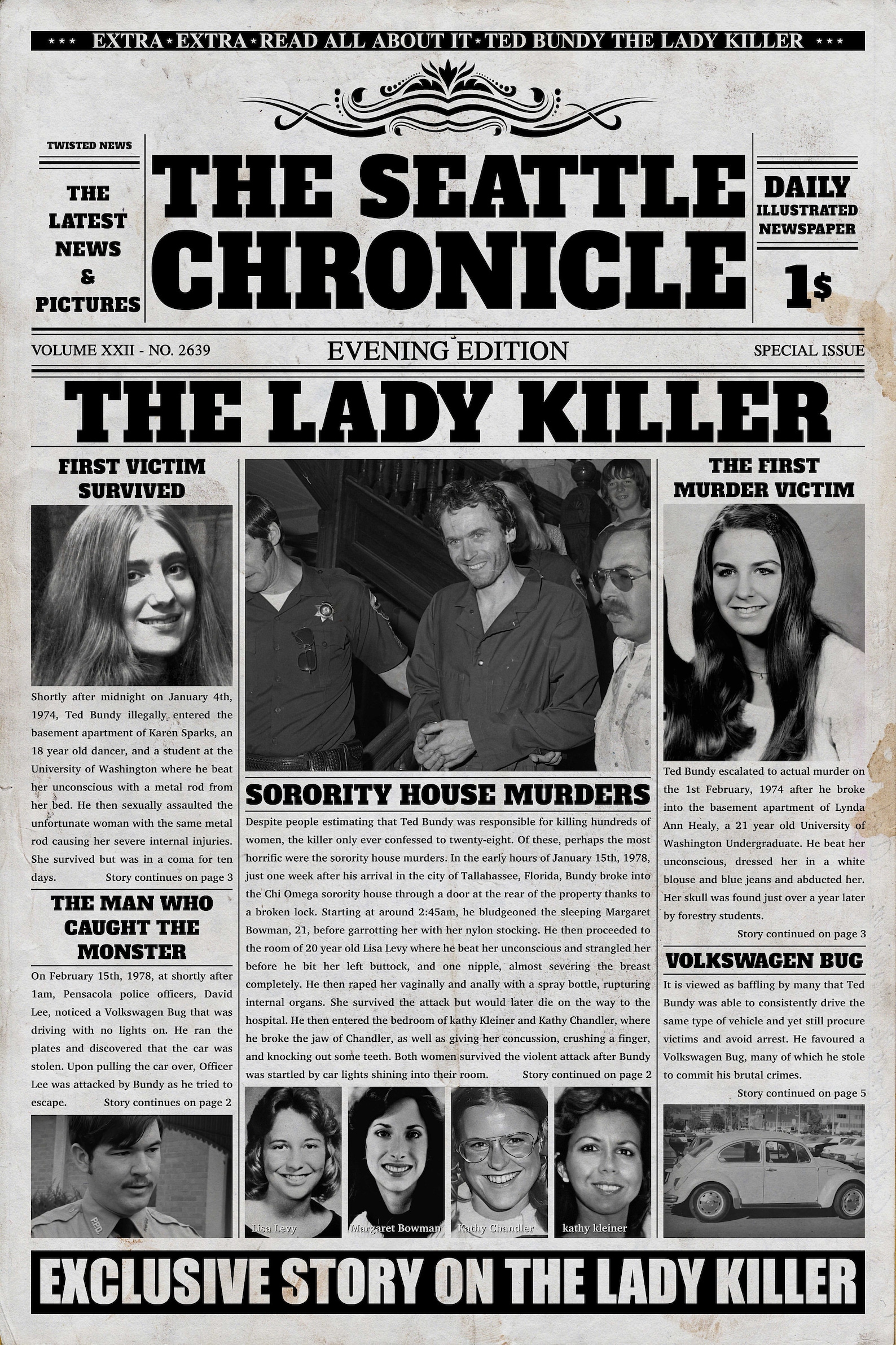 Serial Killer Ted Bundy Newspaper Article 20 Inch X 30 Inch 300dpi ...